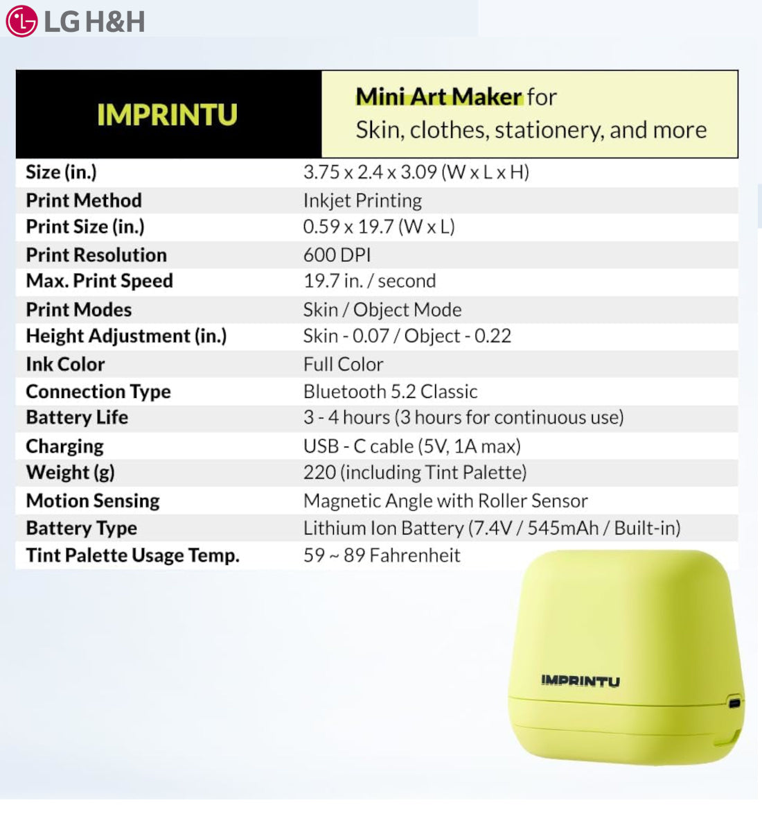 IMPRINTU Temporary Tattoo Printer set, Developed by LG H&H – LGH&H